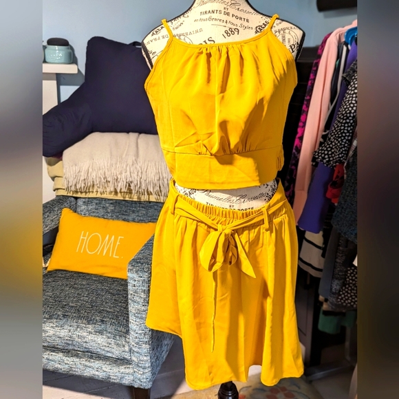 Skirts | Brand New Mustard Yellow 2 Pc Outfit Breezy Aline Skirt With ...